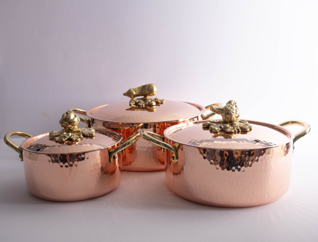 Handmade Hammered Copper Casserole Set with Brass Handles - KayRana